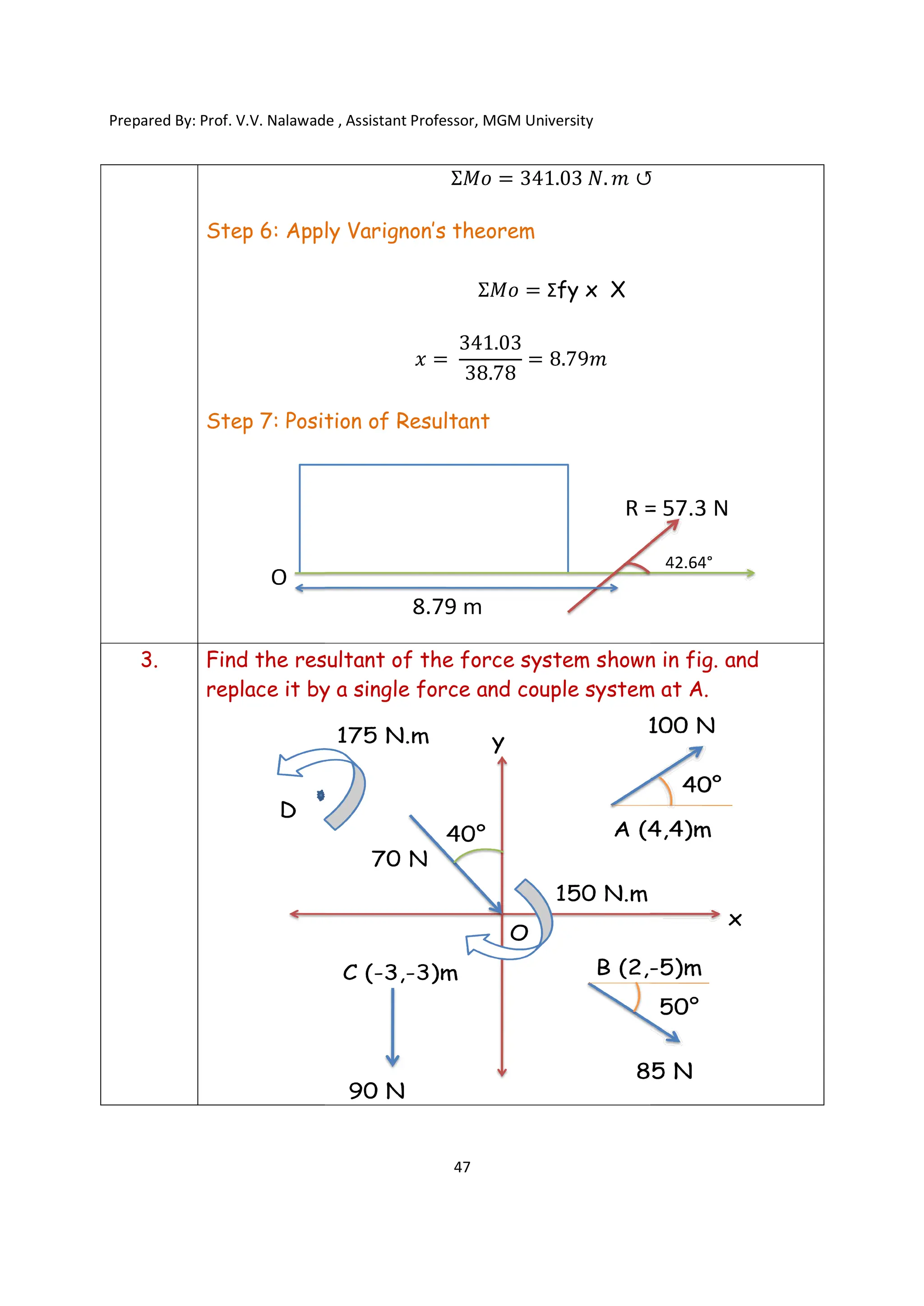 Unit 1 Force System Solved Problems On Force System Pdf