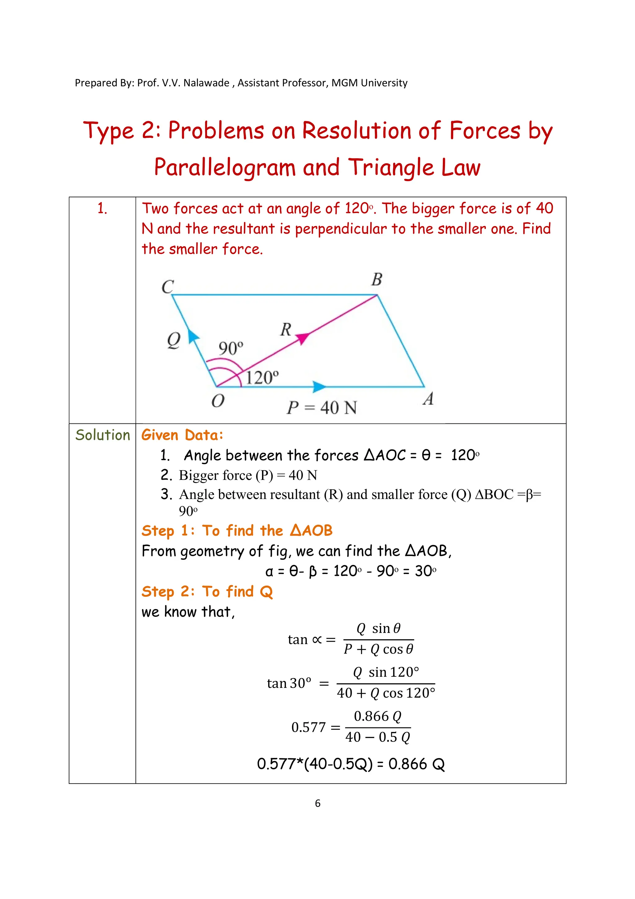Unit 1. force system, solved problems on force system.pdf