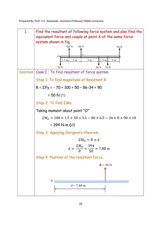 Unit 1. force system, solved problems on force system.pdf