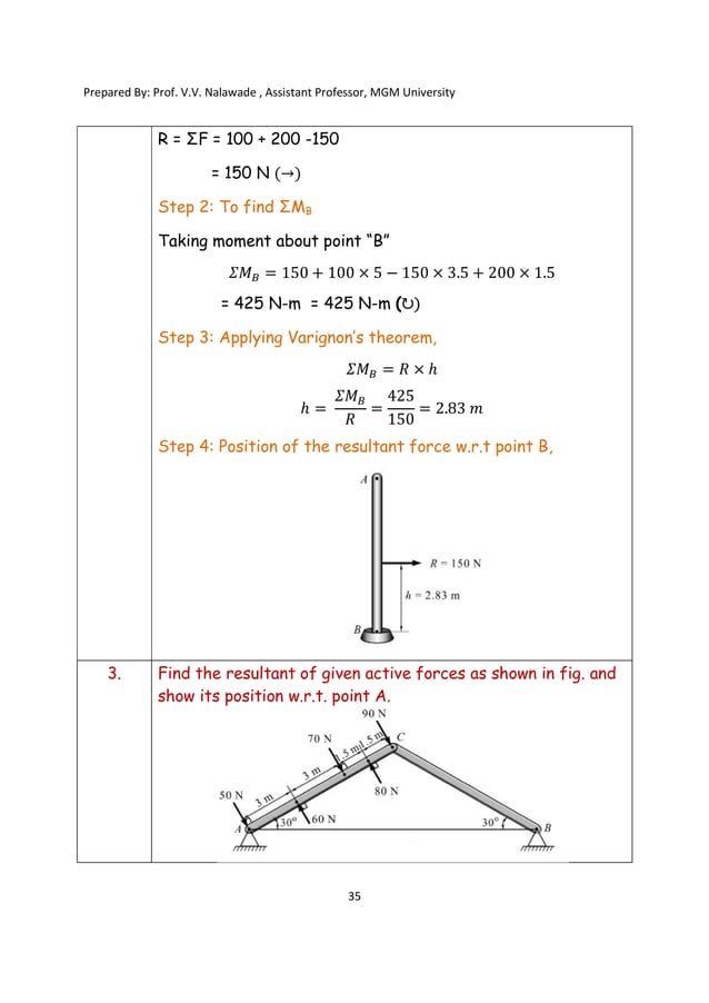 Unit 1. force system, solved problems on force system.pdf