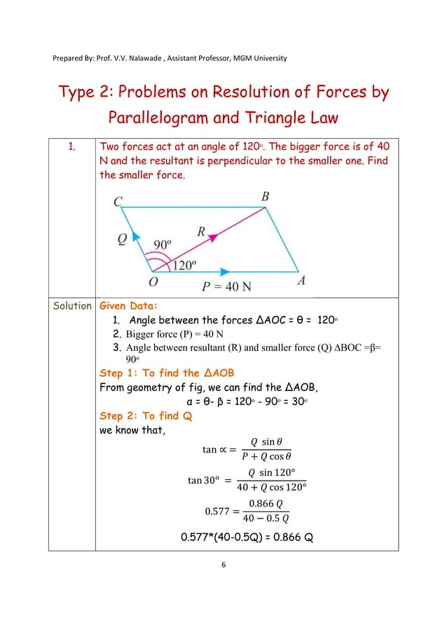 Unit 1. force system, solved problems on force system.pdf