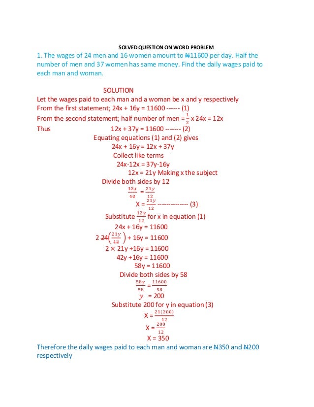 Word Problem on Simultaneous Equation in a Simplified Term