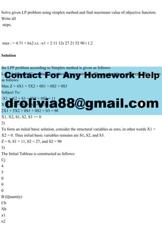Solve given LP problem using simplex method and find maximum value o ...