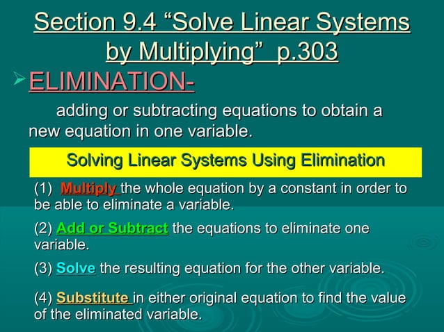 Solve linear systems by Multiplication | PPT