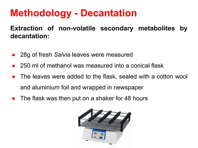 Solvent extraction of salvia leaves by decantation using the solvent ...