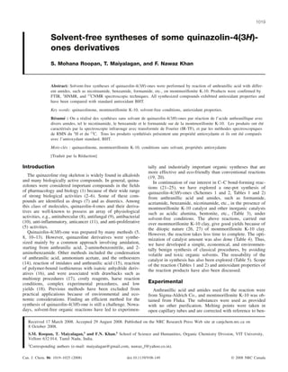 Solvent free synthesis of quinazolin 4(3 h)-ones derivatives | PDF