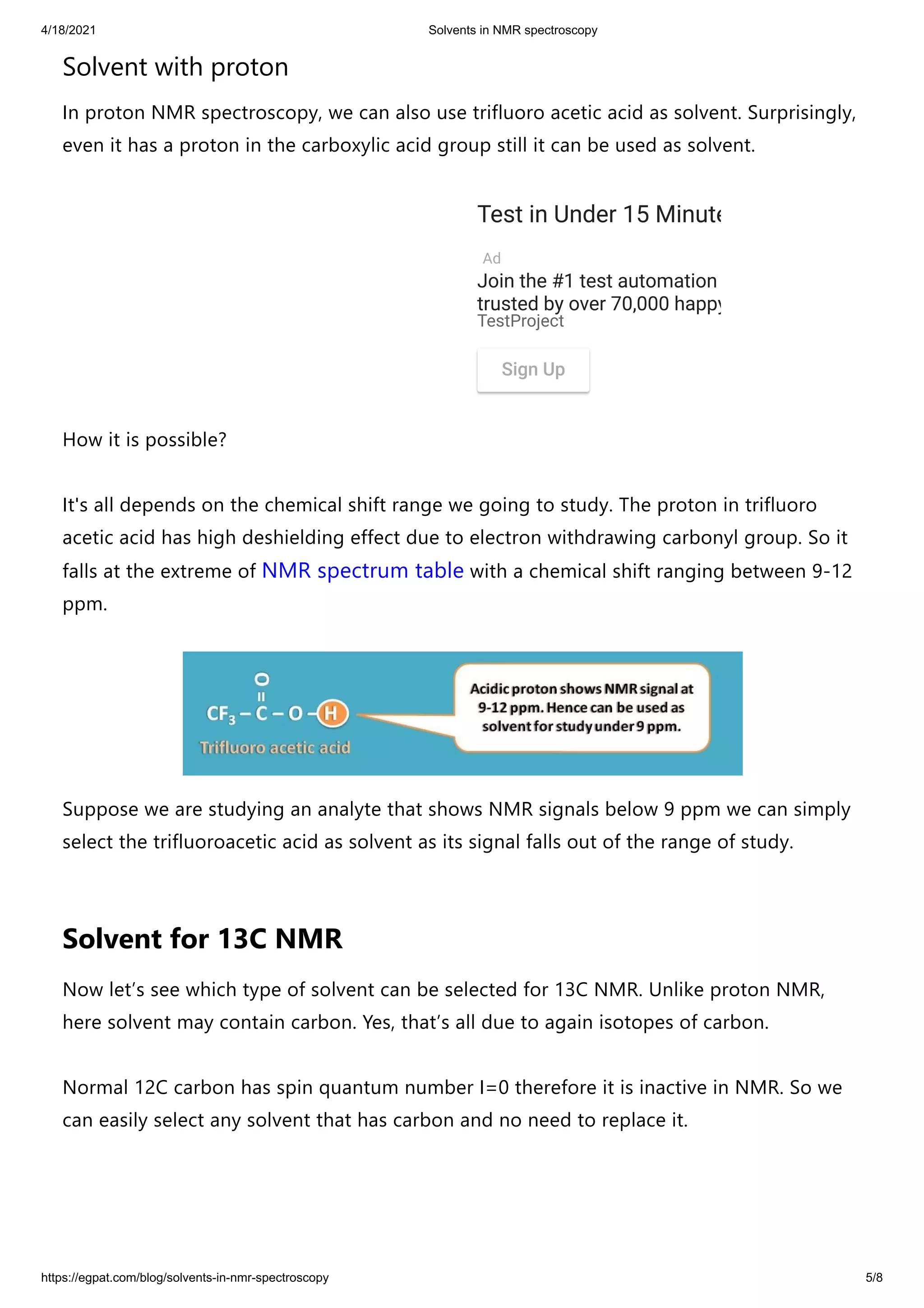 Solvents in nmr spectroscopy | PDF