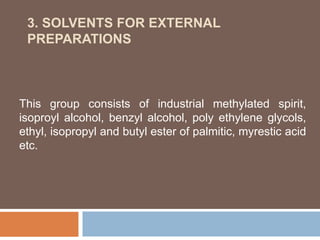 Solvent Used in dosage form pharm D solvents | PPTX