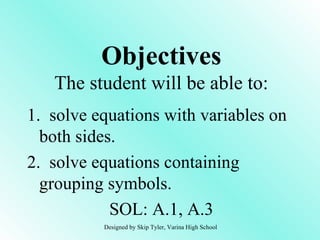Solving Equations w/variables on both sides | PPT