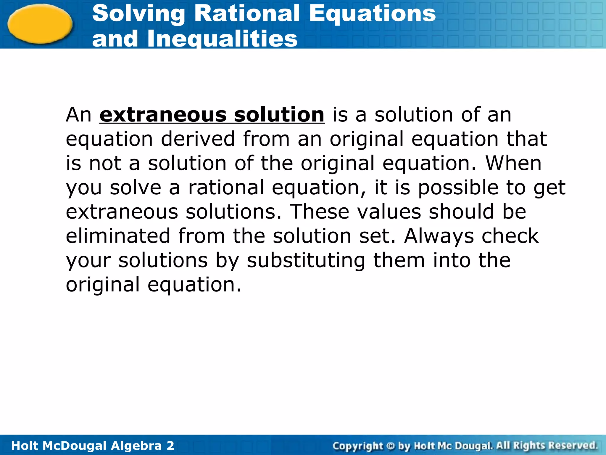 Rational Equations and Inequalities | PPT