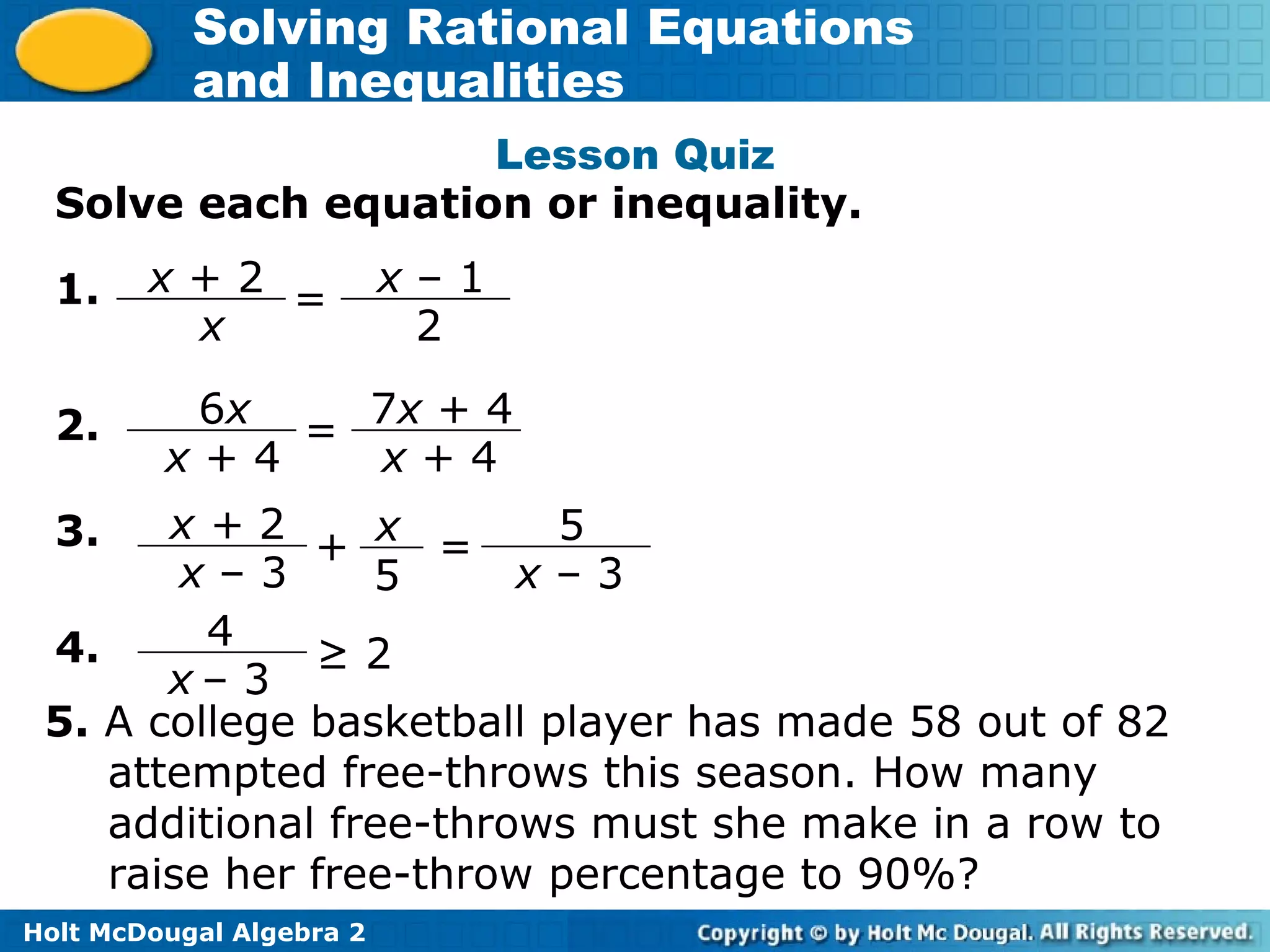 Rational Equations and Inequalities | PPT