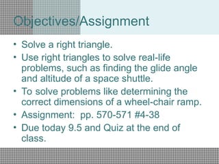 Solve Right Triangles PowerPoint 2.ppt and problem solving | PPT