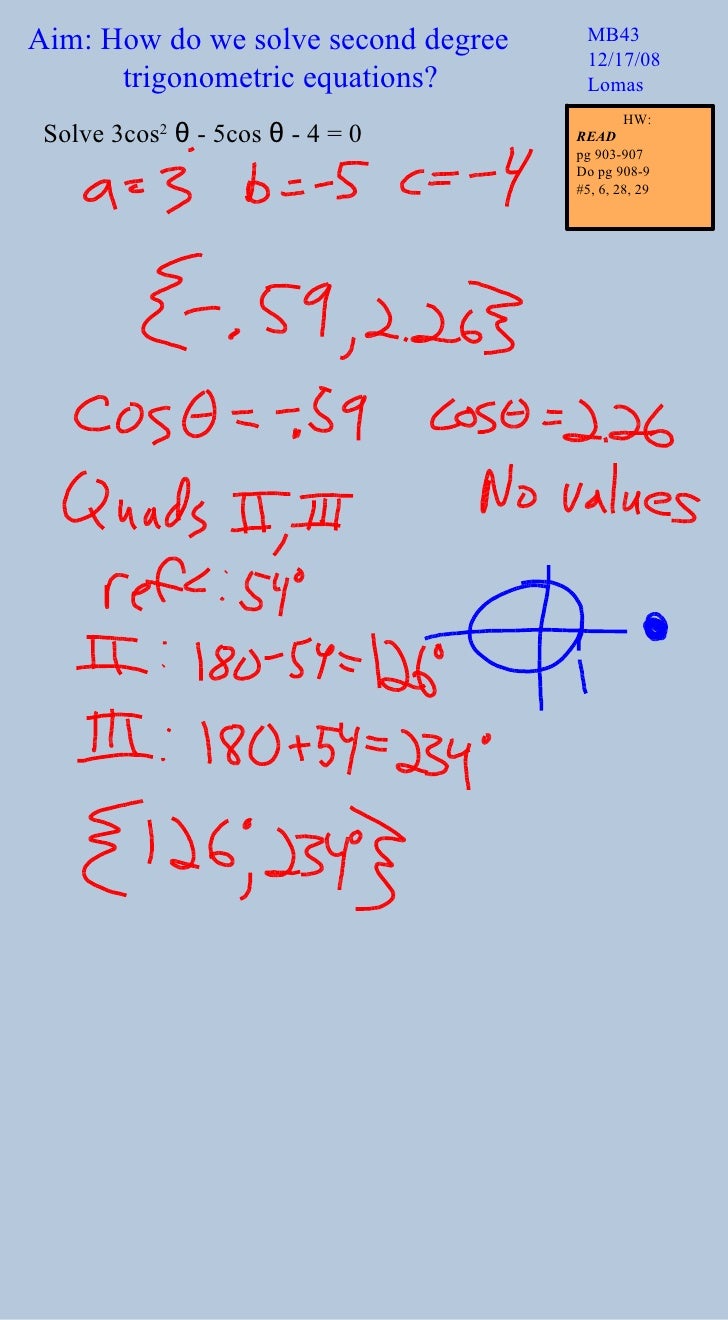 Solve Second Degree Trig Equations T Solve Second Degree Trig Equations T