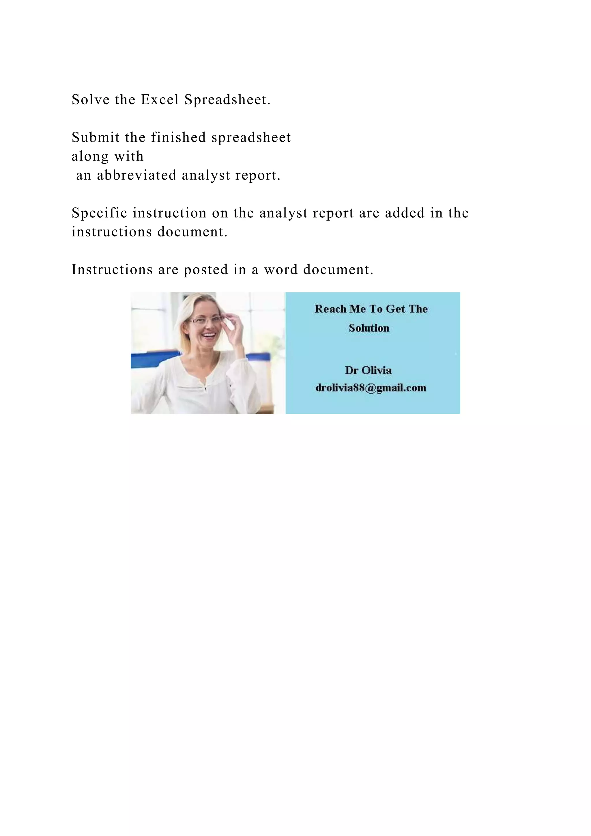 Solve the Excel Spreadsheet.Submit the finished spreadsheet al.docx