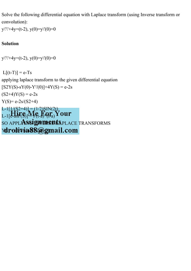 Solve the following differential equation with Laplace transform (us.pdf