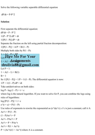 Solve the following variable separable differential equation dP.pdf