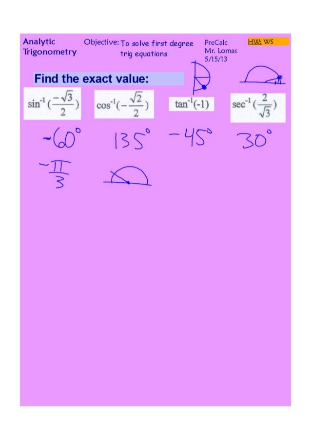 Solving First Degree Trig Equations pdf Solving First Degree Trig Equations pdf