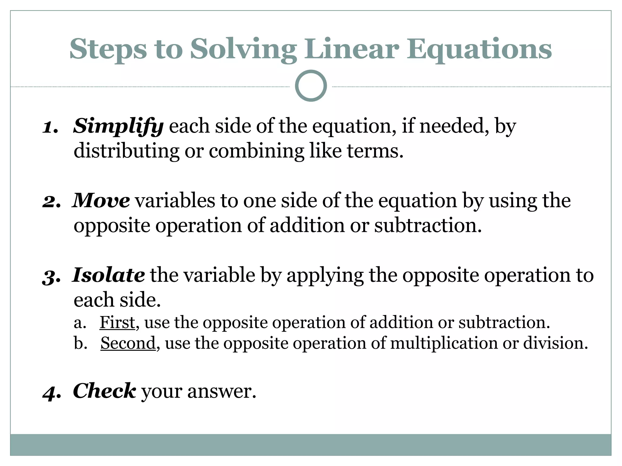 Solving Linear Equations | PPS