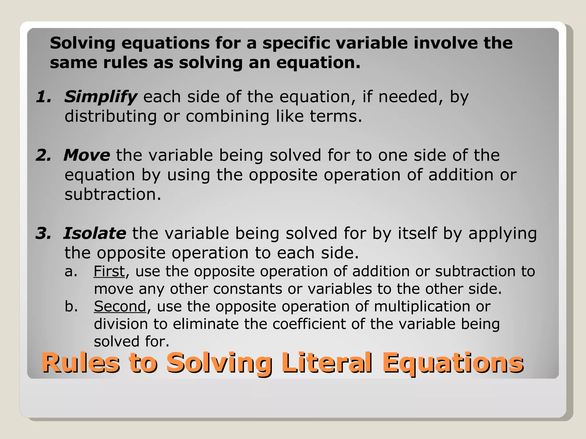 Solving Literal Equations | PPS
