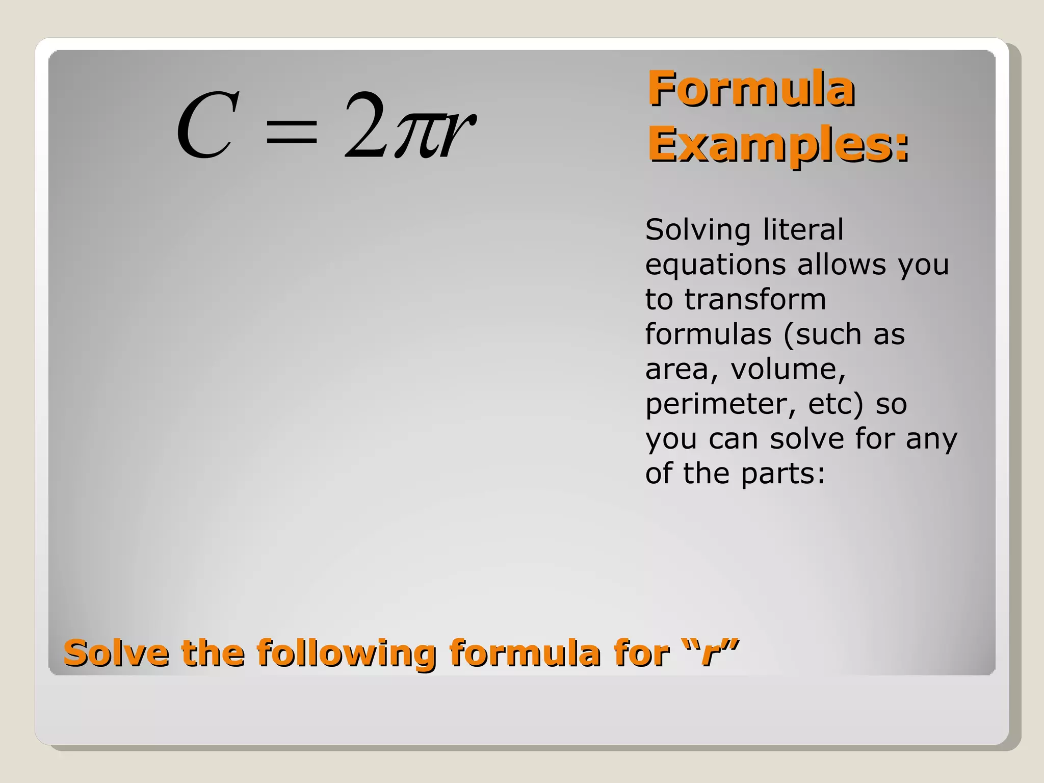 Solving Literal Equations | PPS