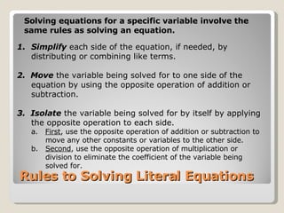 Solving Literal Equations | PPS