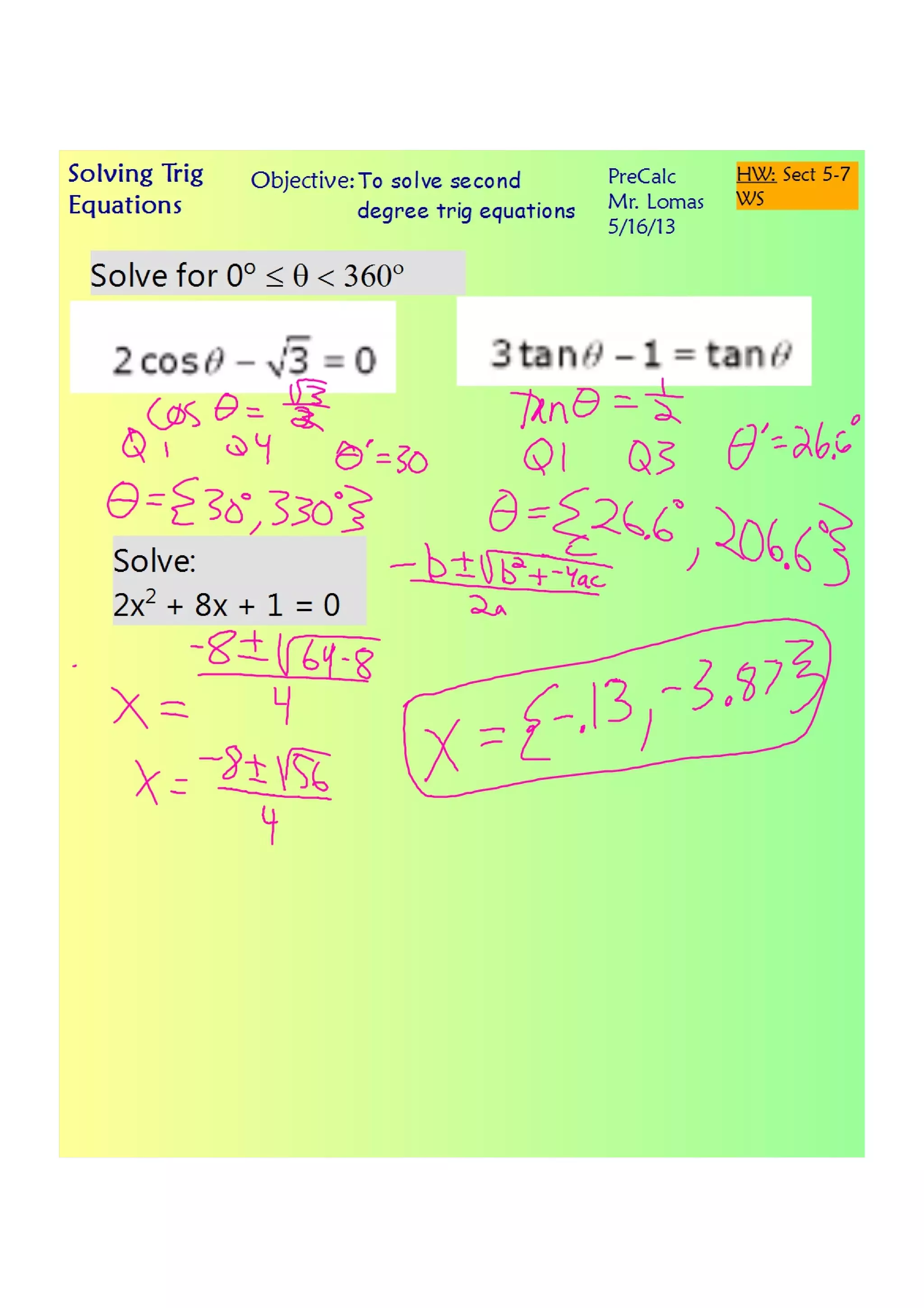 Solving Second Degree Trig Equations.pdf | Physics | Science