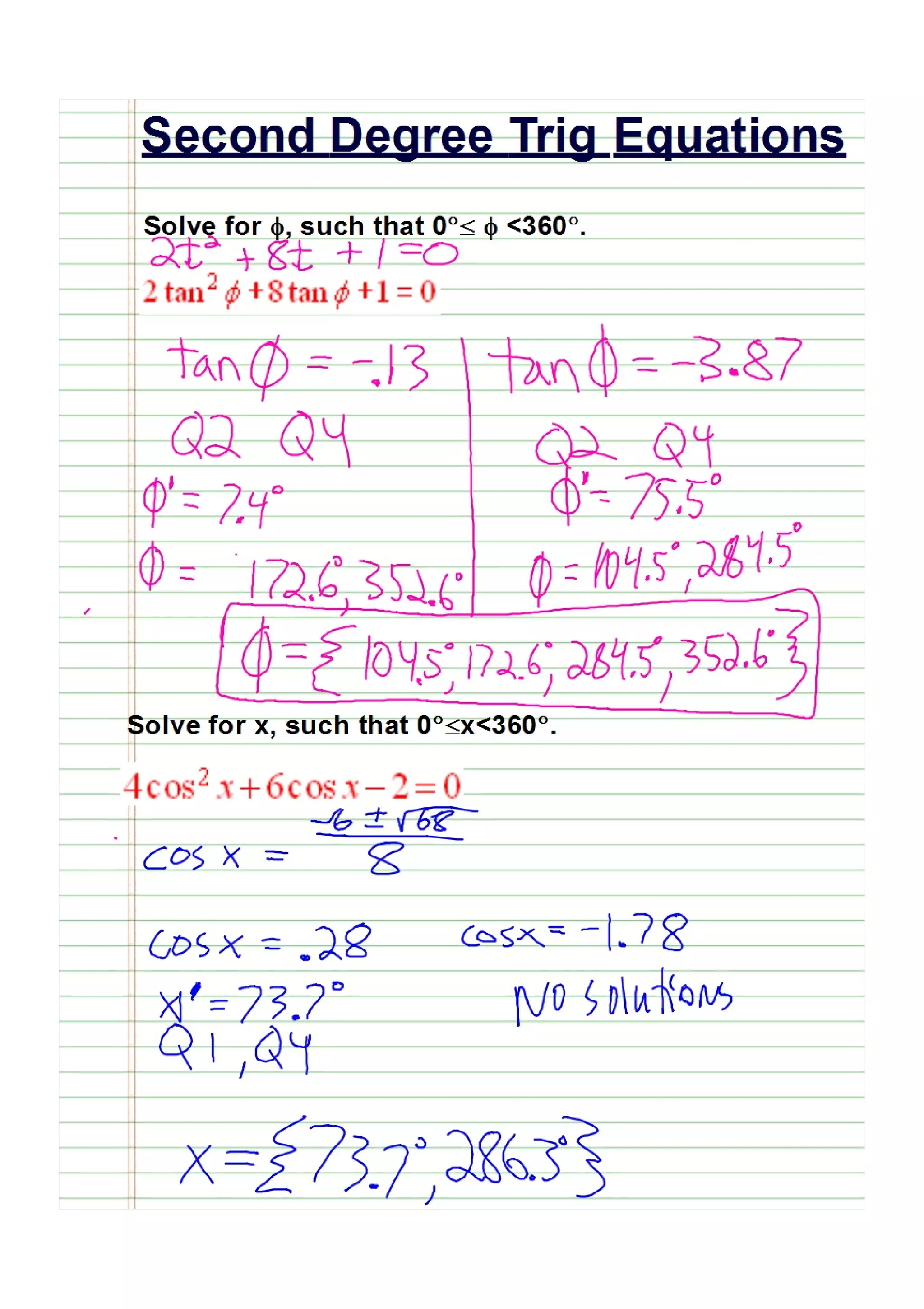 Solving Second Degree Trig Equations.pdf | Physics | Science