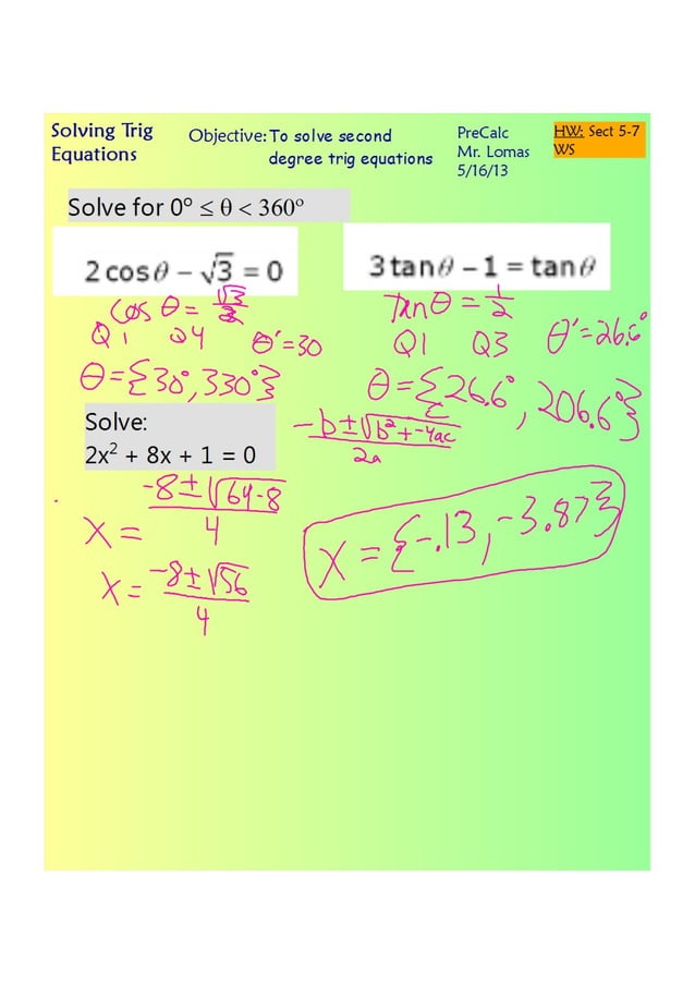 Solving Second Degree Trig Equations.pdf | Physics | Science
