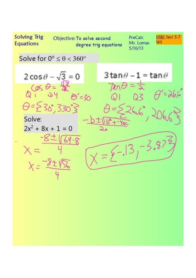 Solving Second Degree Trig Equations pdf Solving Second Degree Trig Equations pdf