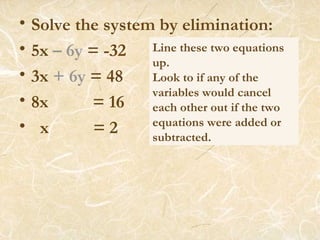 Solving Systems by Elimination | PPT