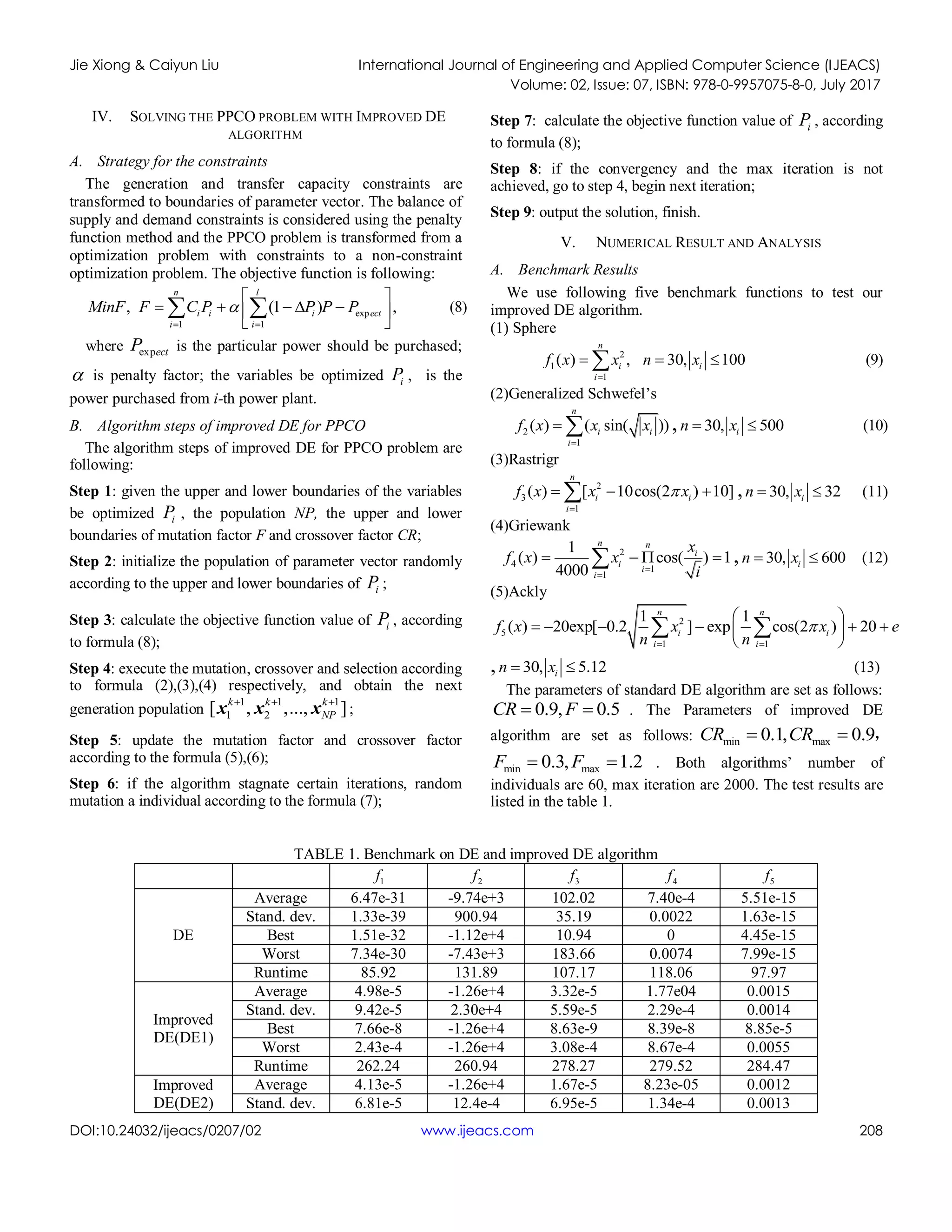 Solving the Power Purchase Cost Optimization Problem with Improved DE Algorithm | PDF