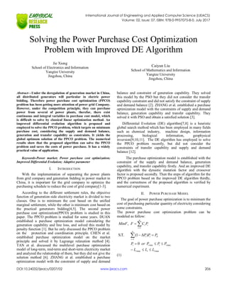 Solving the Power Purchase Cost Optimization Problem with Improved DE Algorithm | PDF