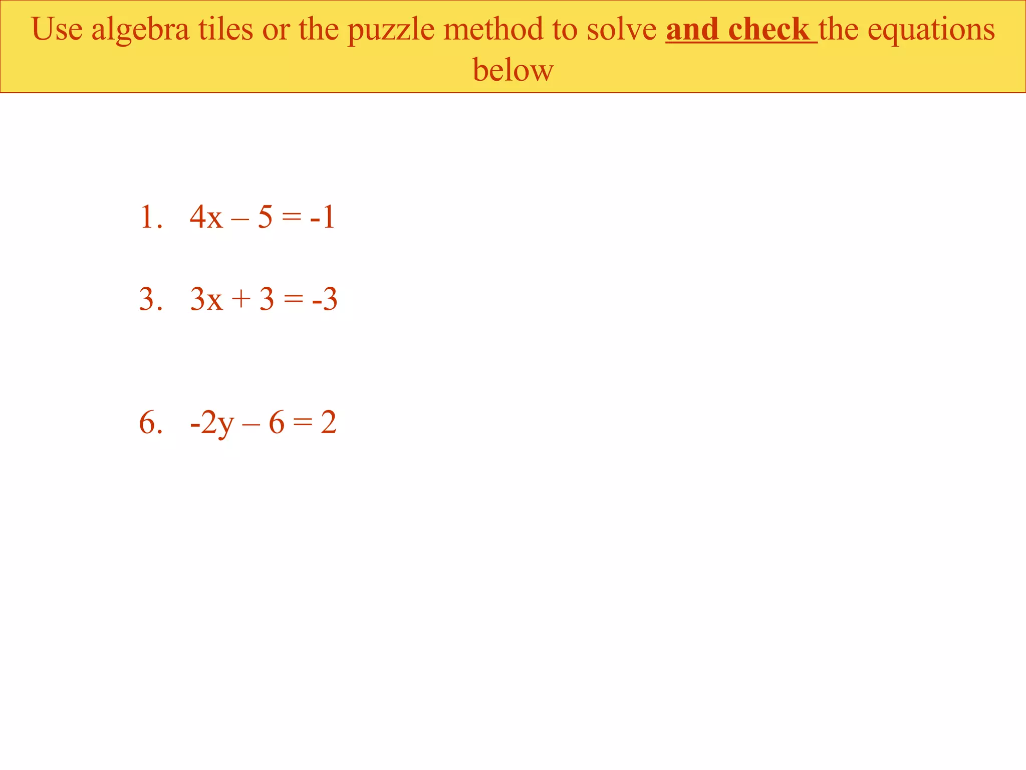 Solving Two Step Equations Using Algebra Tiles | PPT