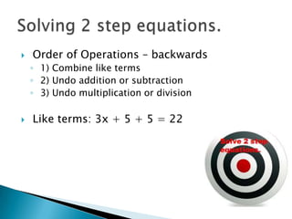 Solving 2 step equations | PPTX