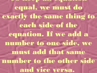 Solving addition and subtraction equations power point copy | PPT