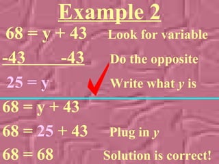 Solving addition and subtraction equations power point copy | PPT