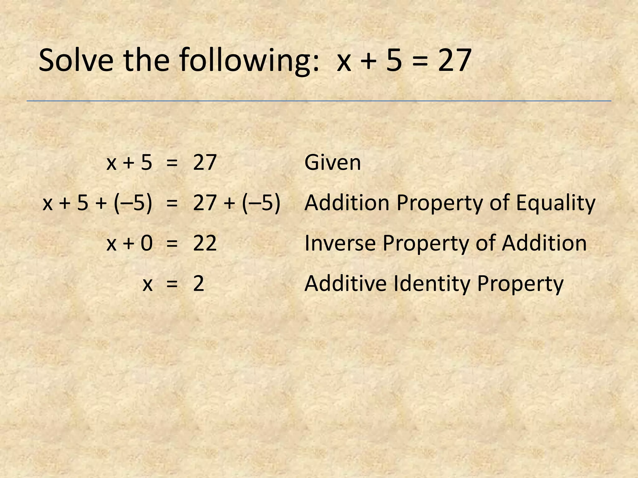 Solving Algebraic Expressions with properties of numbers and | PPT