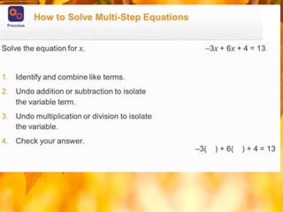 Solving a linear equation single and multi step | PPT