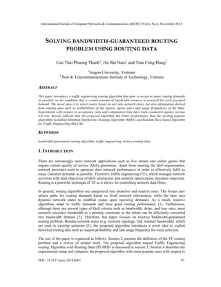 Solving bandwidth guaranteed routing problem using routing data | PDF
