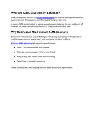 A Comprehensive Guide to Custom AI/ML Solutions for Businesses | PDF