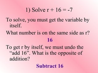 Solving add-subtract equations | PPT