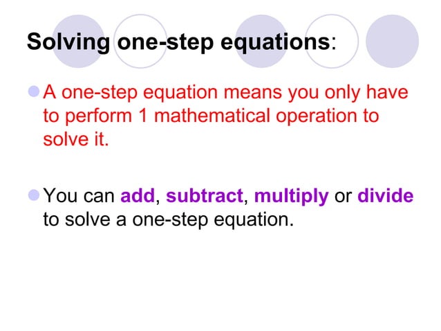 Solving equations one & two step | PPT