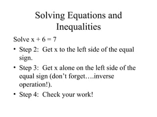 Solving Equations And Inequalities For 6th | PPT