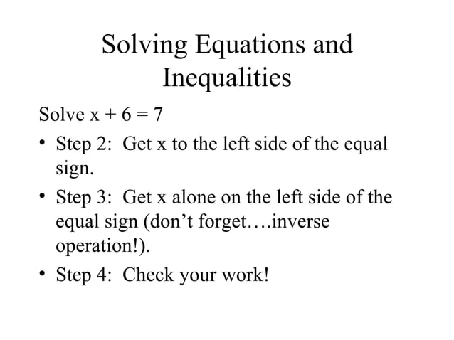 Solving Equations And Inequalities For 6th | PPT