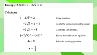 Solving Equations Involving Radical Expressions | PDF