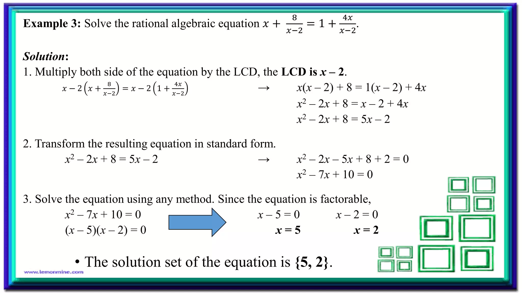 Solving Equations Transformable To Quadratic Equation Including Rational Algebraic Equations Pdf