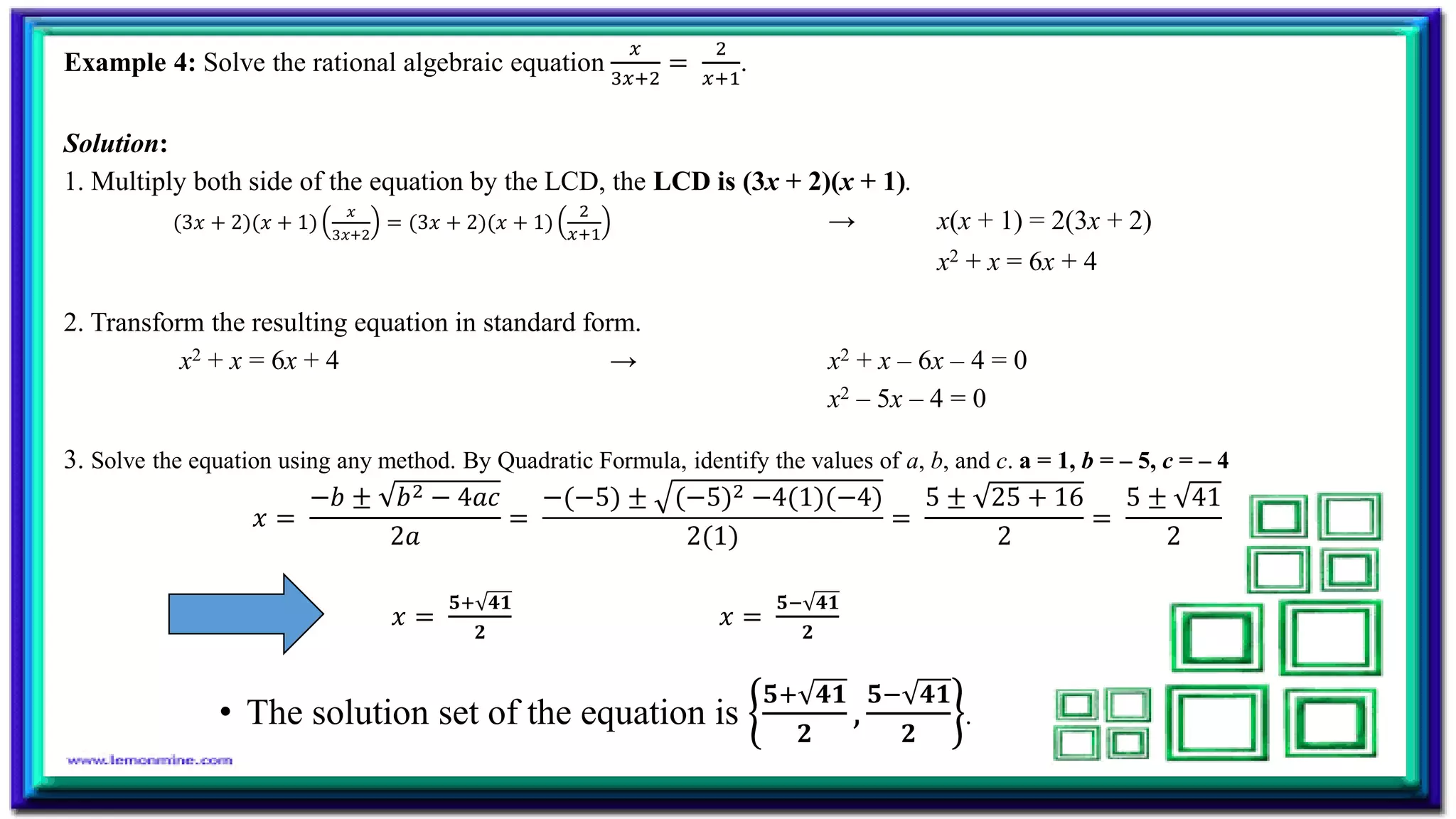 Solving Equations Transformable to Quadratic Equation Including ...