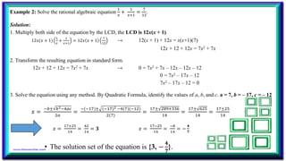 Solving Equations Transformable to Quadratic Equation Including Rational Algebraic Equations | PDF