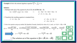 Solving Equations Transformable to Quadratic Equation Including ...