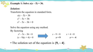 Solving Equations Transformable to Quadratic Equation Including ...